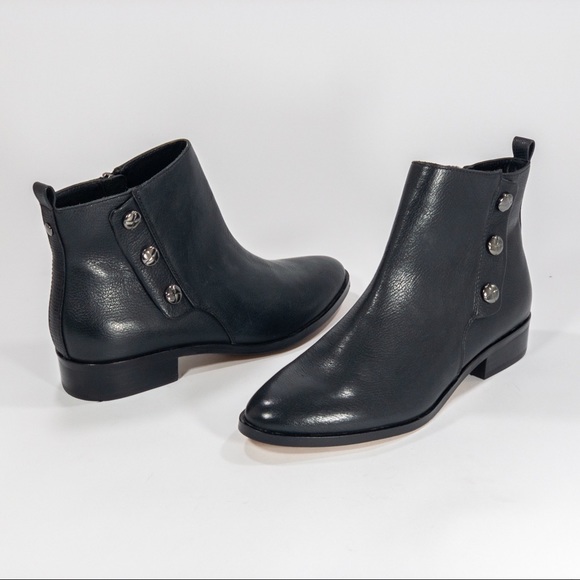 Nicole | Shoes | Nicole Black Leather Ankle Side Button Snap Boot ...